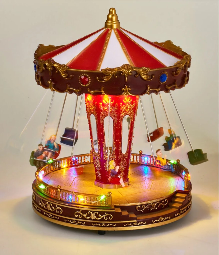 Vánoční LED kolotoč s hudbou a pohyblivými figurkami, 21 x 27 cm