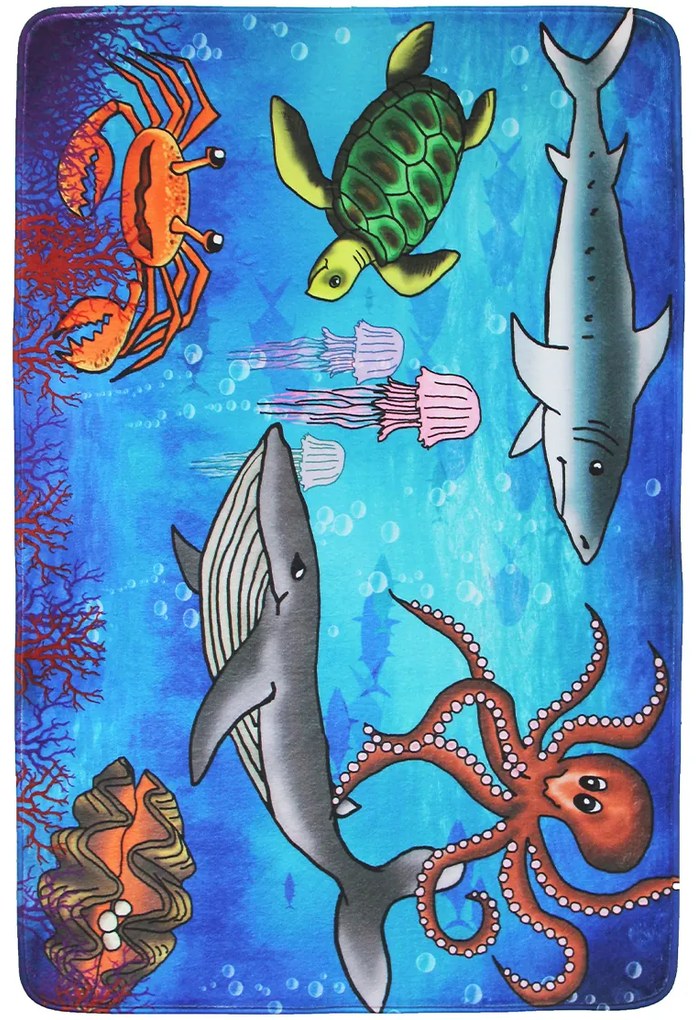 Koberce Breno Kusový koberec Sea World, Modrá, Vícebarevné, 76.5 x 117 cm