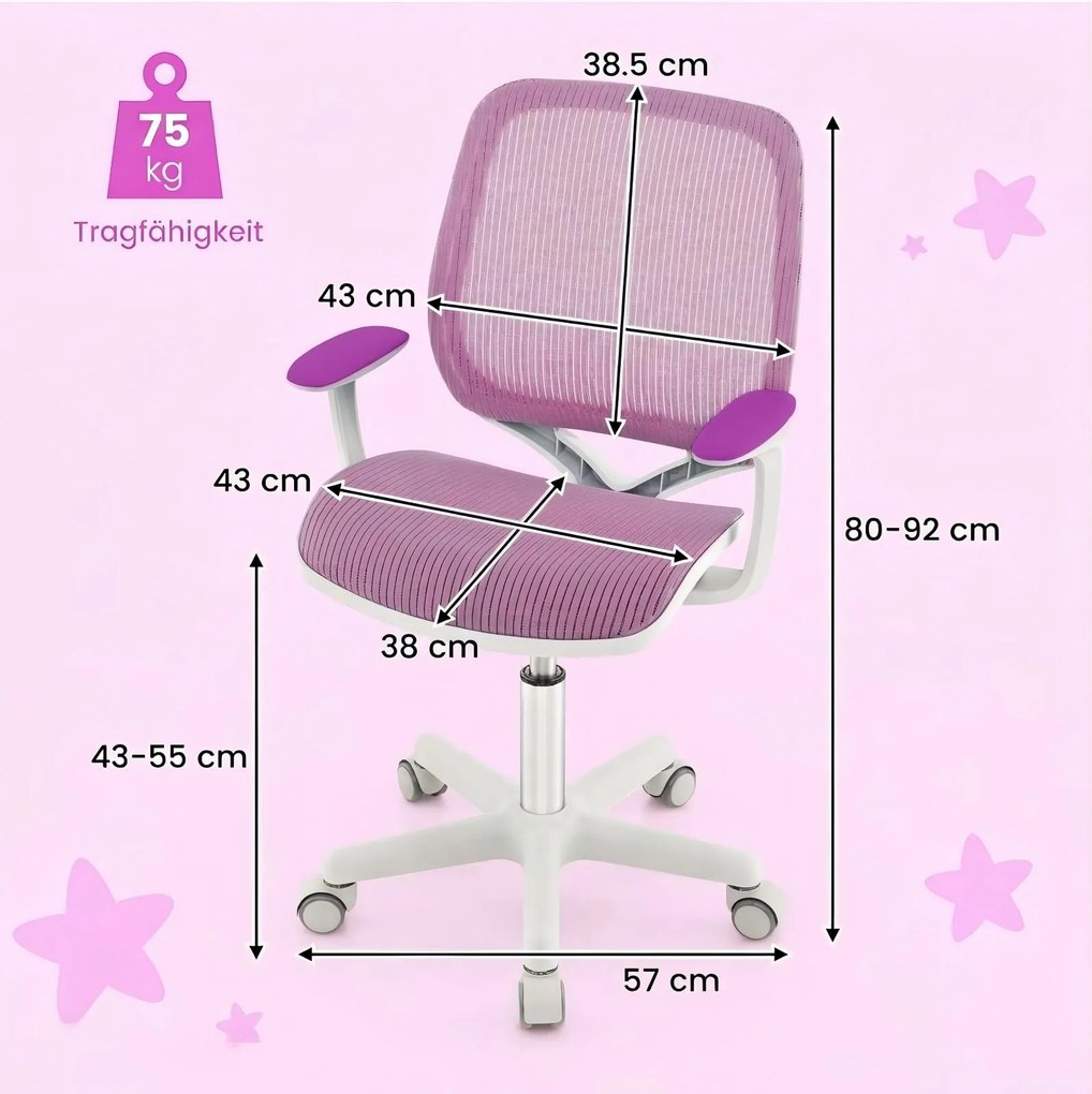 Costway Dětská židle k psacímu stolu otočná o 360° výška sedáku 43-55 cm výškově