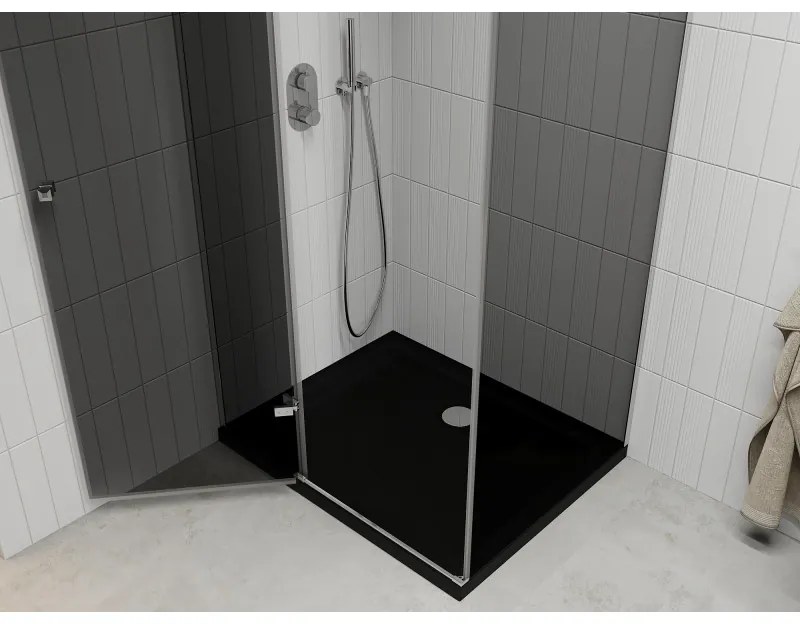 Mexen Roma, sprchový kout s křídlovými dveřmi 100 (dveře) x 80 (stěna) cm, 6mm šedé sklo, chromový profil + slim sprchová vanička černá + chromový sifon, 854-100-080-01-40-4070