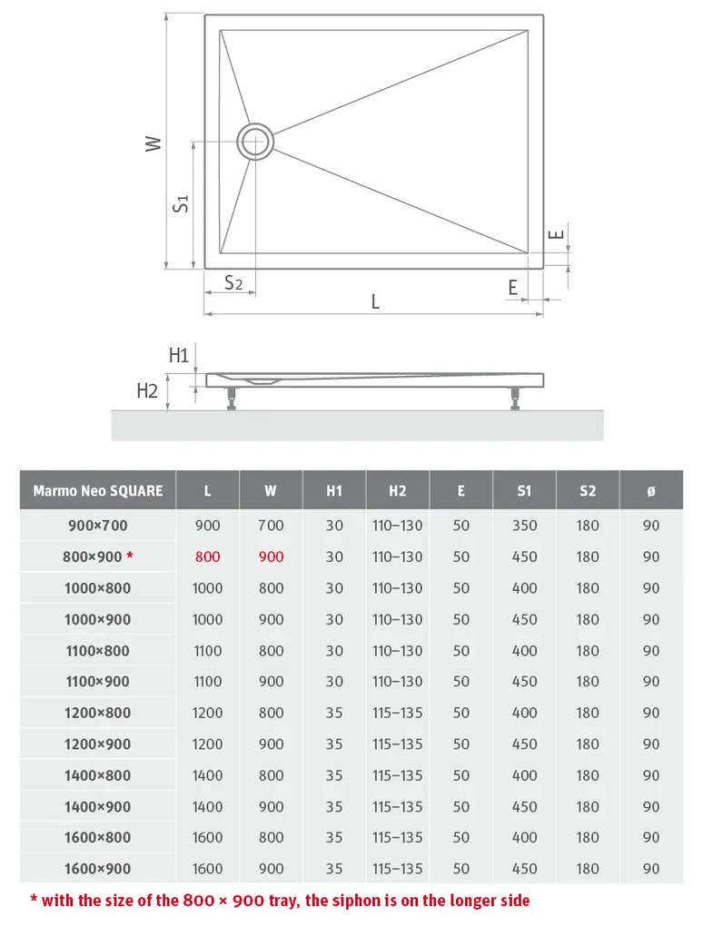 Roth MARMO NEO SQUARE-R 120 x 80 cm sprchová vanička MAN SQ 120080 2E