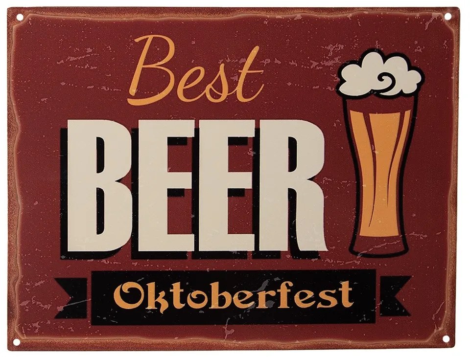 Červená antik nástěnná kovová cedule Best Beer Oktoberfest - 33*1*25 cm