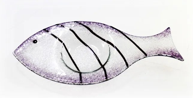 BDK-GLASS Skleněný svícínek rybička - FISH - fialová Rozměr: 23x9cm