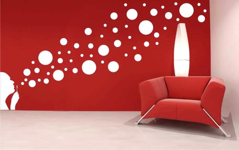 WALLVINIL Samolepky na zeď - Obličej s bublifukem Barva: Červená tmavá, Velikost: Obličej + 80 bublin, Levá / Pravá: Pravá (dekorace směřuje/dívá se doprava)