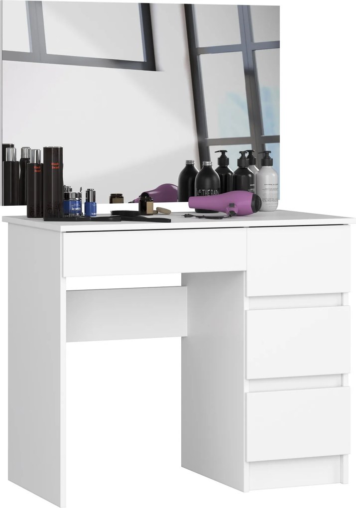 Toaletní stolek se zrcadlem T-6/SL 90x60 pravá - bílá