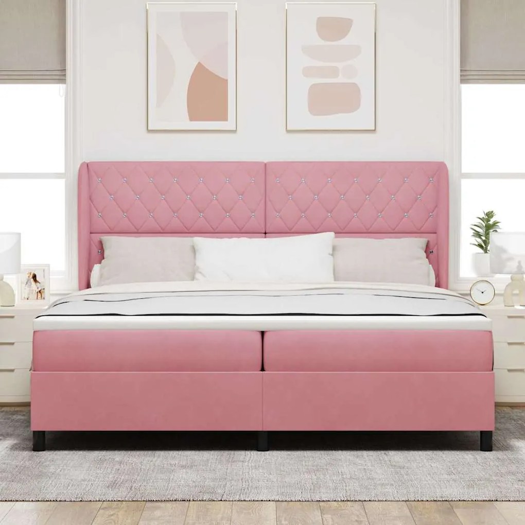 Postel s boxspringem s čelo Růžová 200 x 200 cm samet 3340897