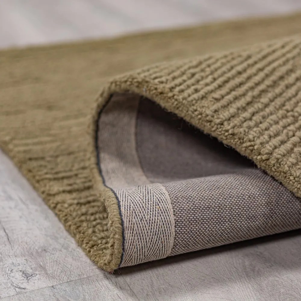 Khaki ručně tkaný vlněný běhoun 80x230 cm Harris Boucle – Flair Rugs