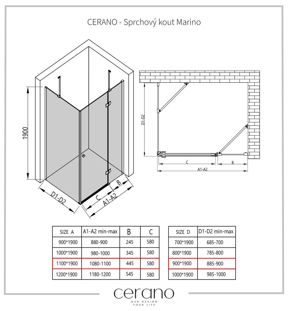CERANO - Sprchový kout Marino L/P - černá matná, transparentní sklo - 110x90 cm - křídlový