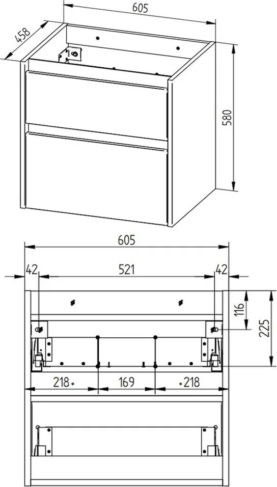 Mereo Mereo, Opto, koupelnová skříňka s keramickým umyvadlem 61 cm, bílá, dub, bílá/dub, černá, CN940