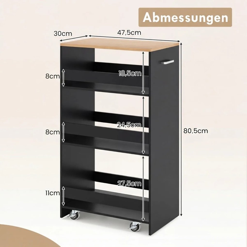 Costway 30 cm široký vozík do výklenku s madlem a zábradlím 4