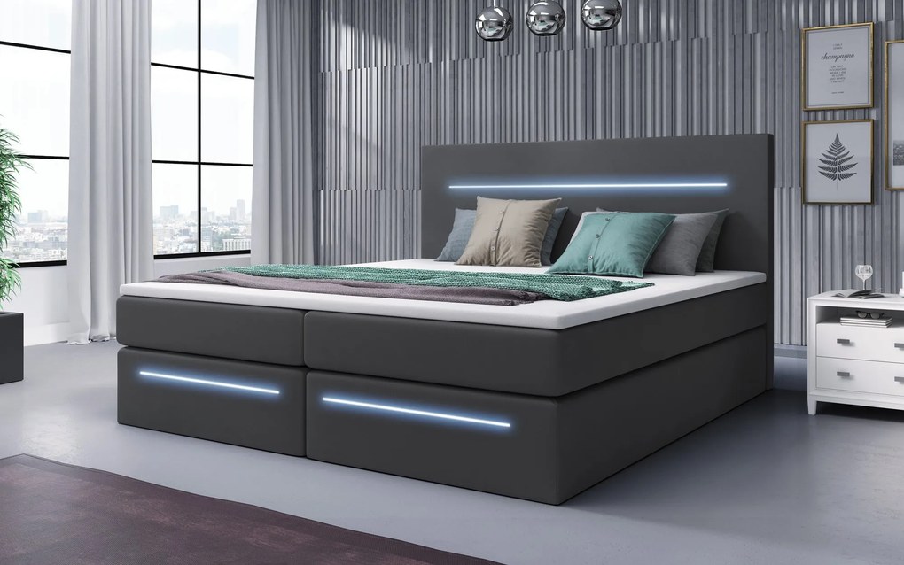 Boxspring postel SIGMA s úložným prostorem a LED, látka Velikost postele: 160 × 200 cm, Barva látky: Černá látka