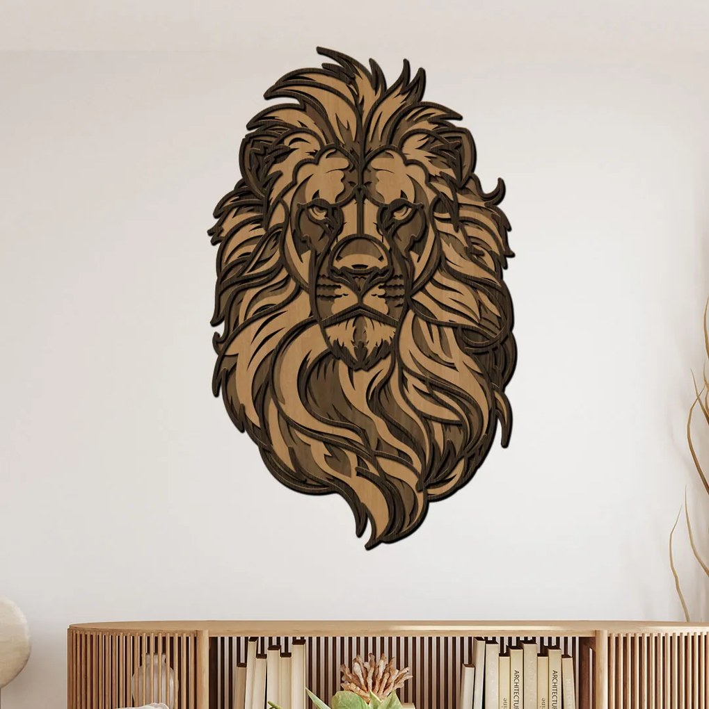 dřevo života 4 vrstvý dřevěný obraz LVÍ SÍLA Rozměry (cm): 120x74, Zvolte barvu dekoru: Wenge-Buk-Ořech-Wenge