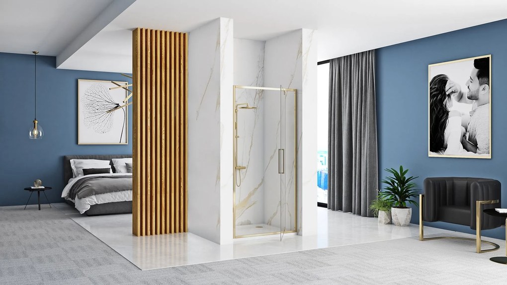 Rea Rapid Swing, 1-křídlé sprchové dveře 900x1950 mm, 6mm čiré sklo, zlatý profil, REA-K5618