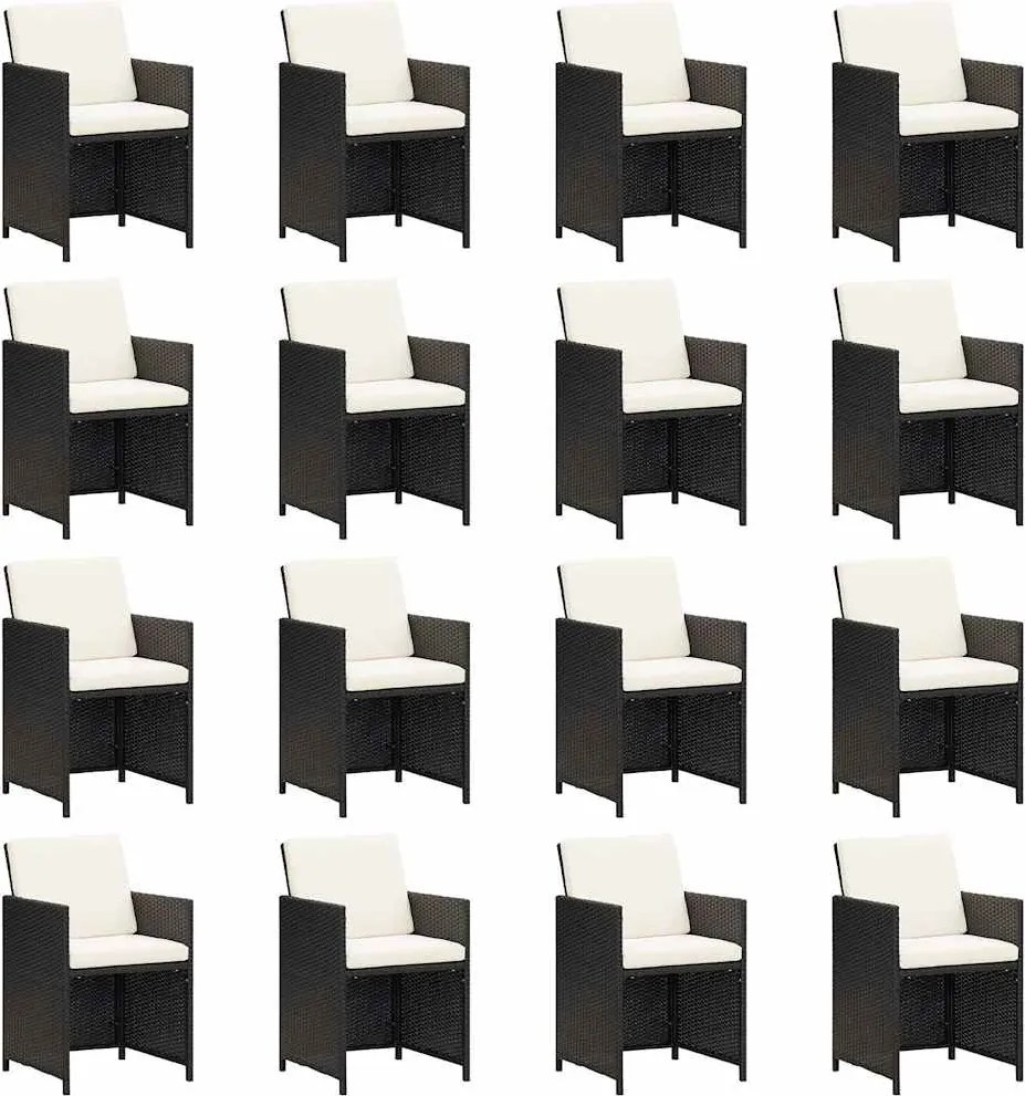17dílný zahradní jídelní set s poduškami černý polyratan 3095665