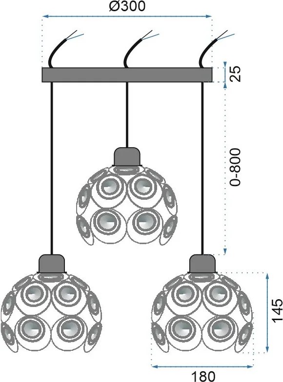 Toolight - Závěsné svítidlo Edison 3xE27 APP209-3CPR, černá, OSW-30002