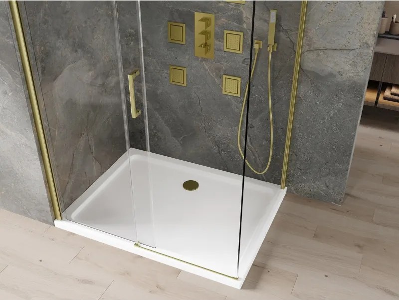 Mexen Omega sprchový kout posuvný 120 x 90 cm, transparentní, zlatý + sprchová vanička Flat - 825-120-090-50-00-4010