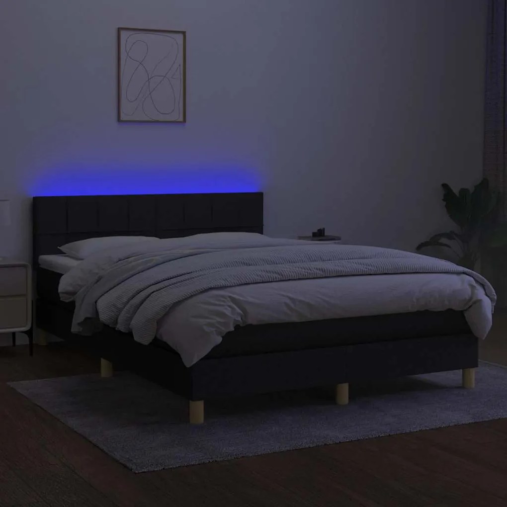 Box spring postel s matrací a LED černá 140x200 cm textil 3133719