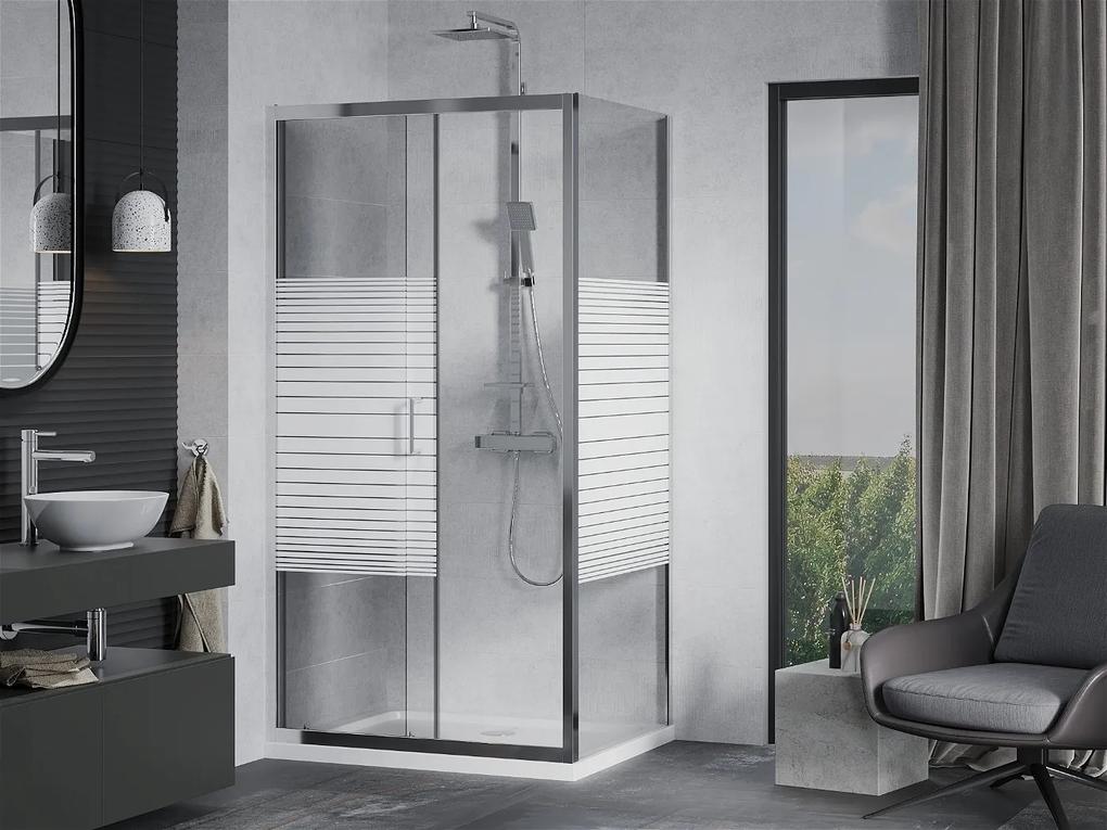 Mexen Apia sprchový kout s posuvnými dveřmi 130 x 80 cm, čiré sklo/pásy-chromový profil + sprchová vanička, 840-130-080-01-20-4010