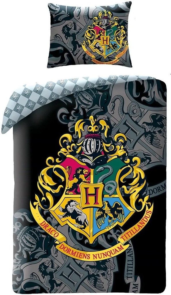 Bavlnění ložní povlečení Harry Potter - motiv erb školy Bradavice - 100% bavlna - 70 x 90 cm + 140 x 200 cm