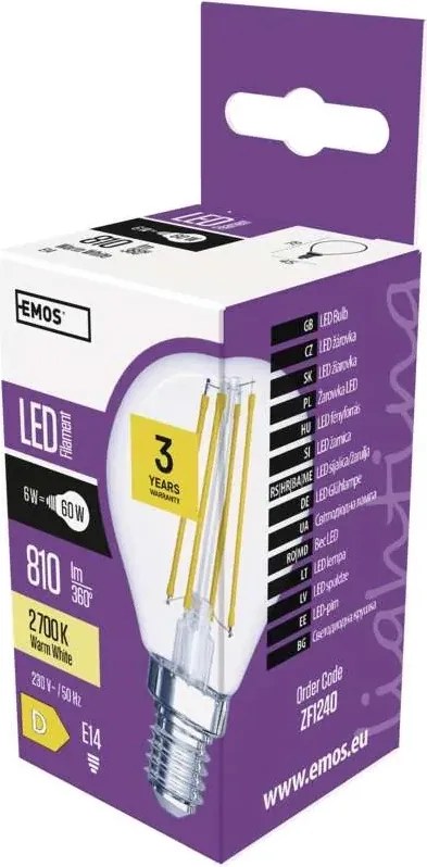 Emos lighting LED žárovka Filament Mini Globe 6W E14 teplá bílá