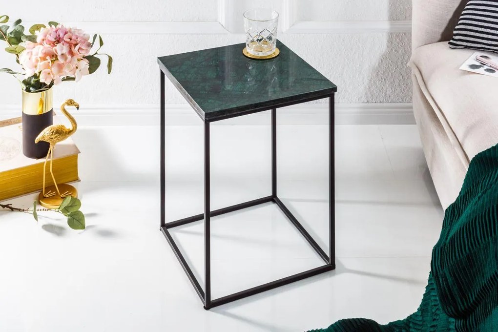 Designový odkládací stolek Tristen zelený mramor