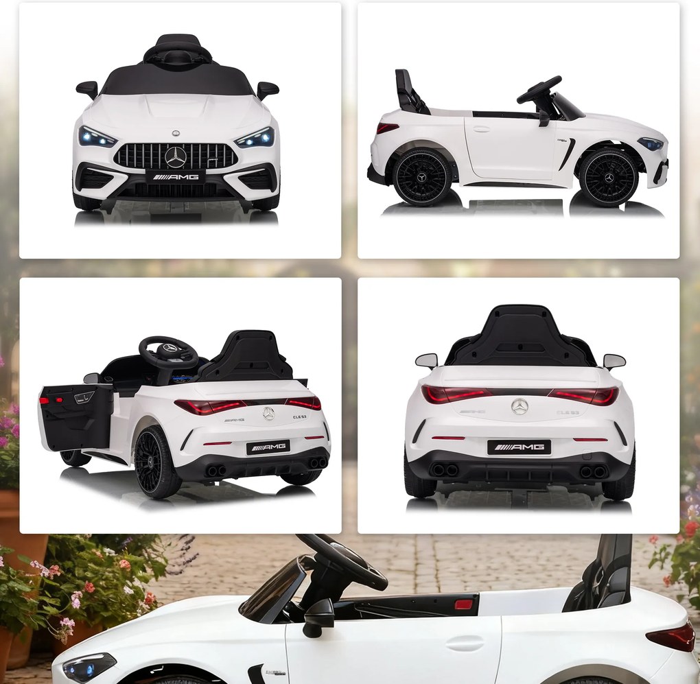 AIYAPLAY Dětské elektrické auto, design Mercedes, 12V motory, dálkové ovládání, LED světla, hudba, pro děti 3-6 let, bílé