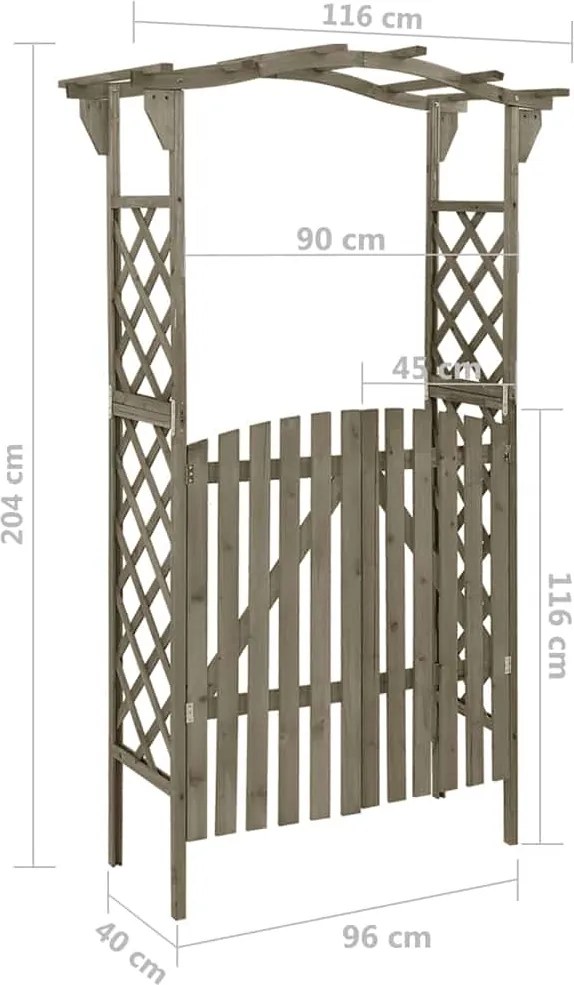 Pergola s brankou 116 x 40 x 204 cm šedá masivní jedle 316393