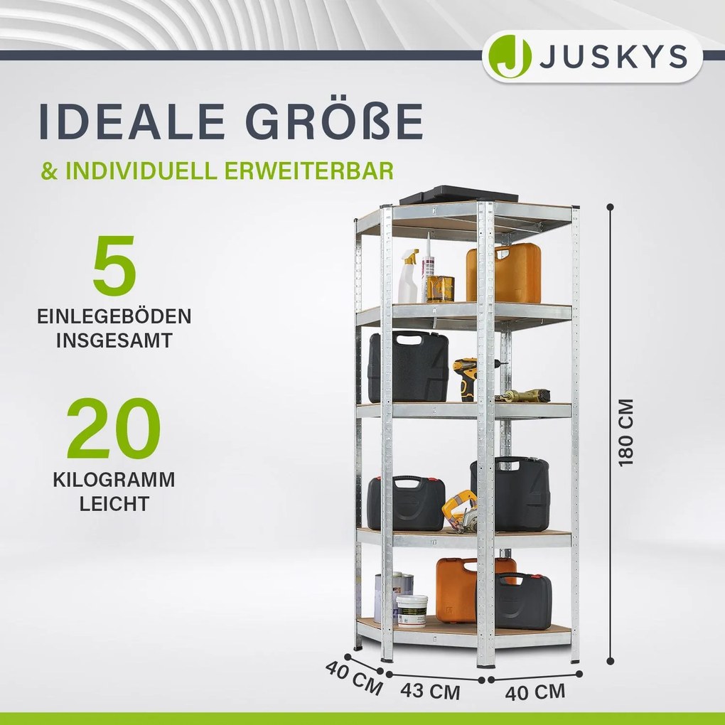 Juskys Rohový kovový regál Corner Basic 180 × 70 × 40 cm Barva: šedá