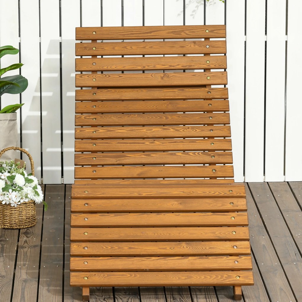 Zahradní lehátko Outsunny, sklápěcí křeslo, relaxační židle pro bazén, balkon, nosnost do 120 kg, masivní dřevo, třešeň, 66 x 170 x 77 cm