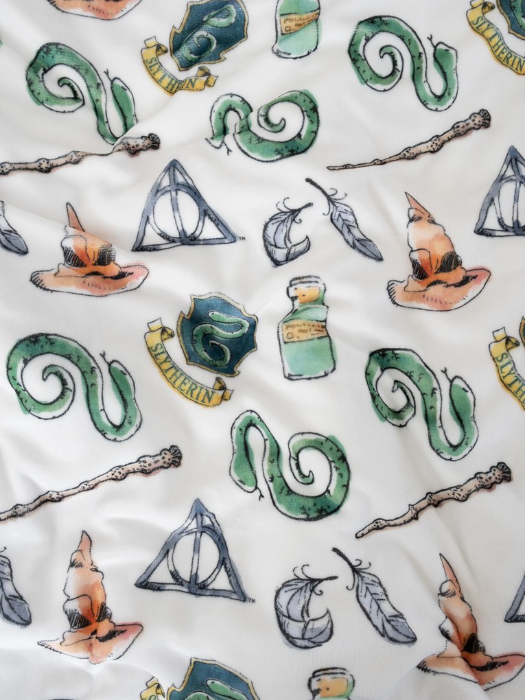 MK Lůžkoviny Francouzské mikroplyšové povlečení Harry Potter - Zmijozel bílé 220 × 200 cm, 2ks 70 x 90 cm