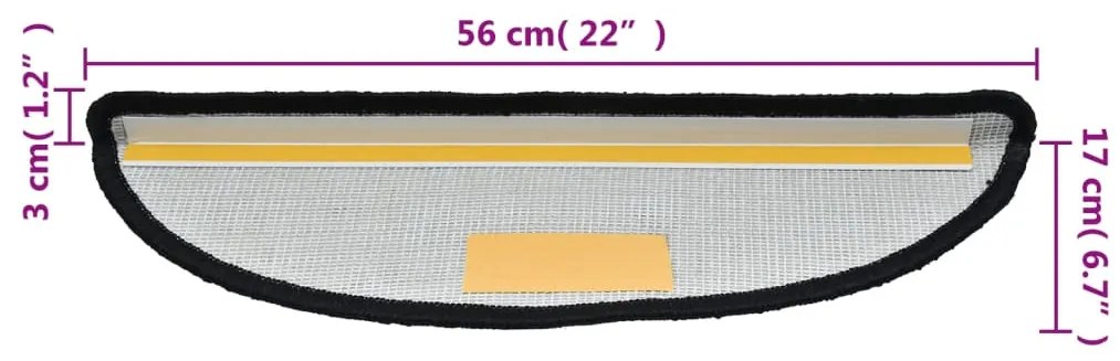vidaXL Marketos Schodové rohože 15 ks 56 x 17 x 3 cm černé, půlkulaté