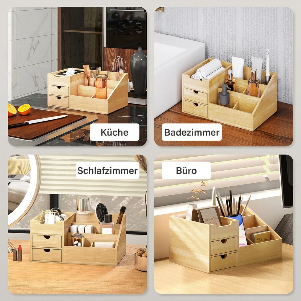 HOMCOM Stolní organizér Kancelářský box se 2 zásuvkami pro pořádek a organizaci, přírodní, D33 x Š20,5 x V15,5 cm