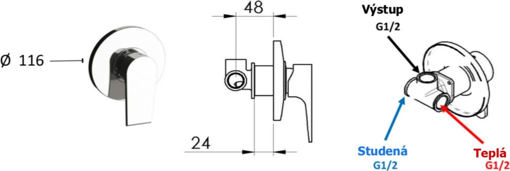 Sapho KAI KA41/15 sprchová baterie podomítková 1 výstup černá mat
