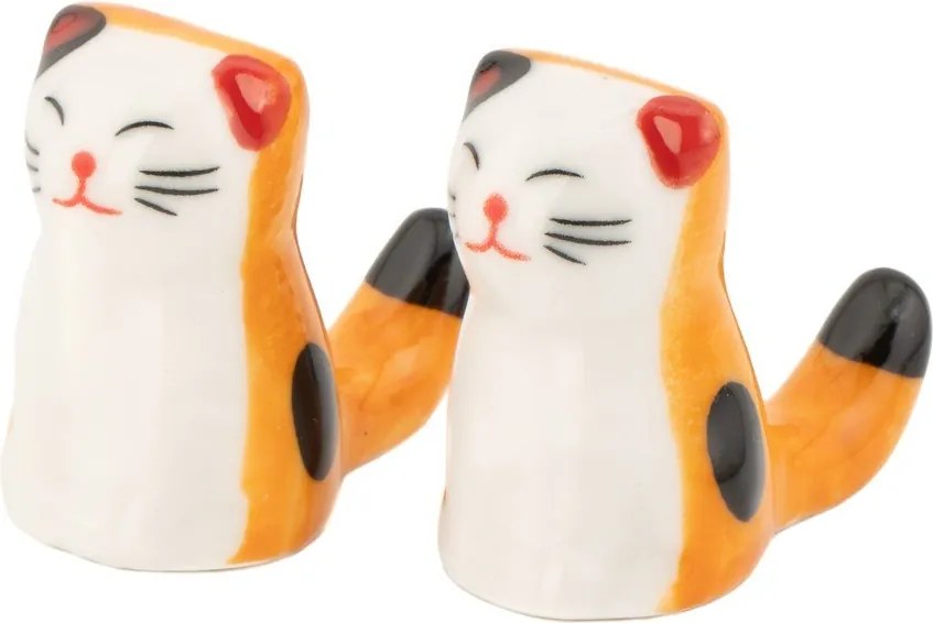 Bílá/oranžová podložka na hůlky 2 ks z porcelánu pro 5 osob Cat – Sass & Belle