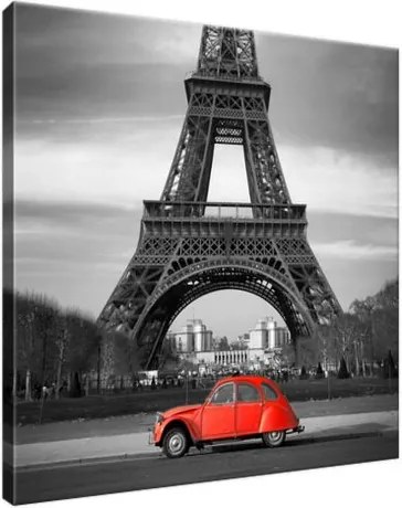 Tištěný obraz Červené auto pod Eiffelovou věží 30x30cm 1116A_1AI