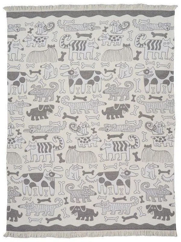 Bavlněná deka Dog black white 140x180, Klippan Švédsko