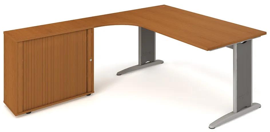 Sestava stolu a skříně pravá 180 cm - Hobis Flex FE 1800 HR P Dekor stolové desky: ořech, Barva nohou: Stříbrná