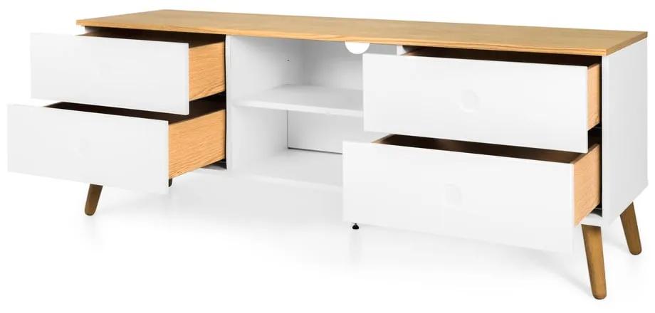 Bílý TV stolek s nohami z dubového dřeva Tenzo Dot, šířka 162 cm