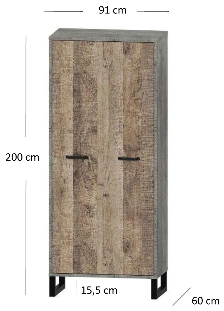 Šatní skříň Bennie (šedá + dub pískový). 1052760