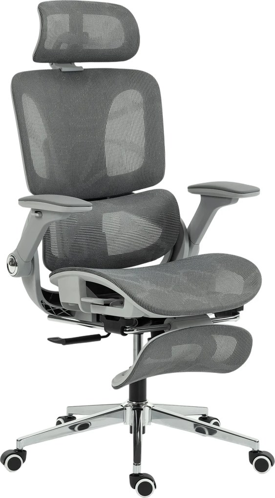 HOMCOM ergonomická síťovaná kancelářská židle — 4D područky, nastavitelná opěrka hlavy a hloubka sedáku, bederní opora, sklápění 135° s opěrkou nohou…