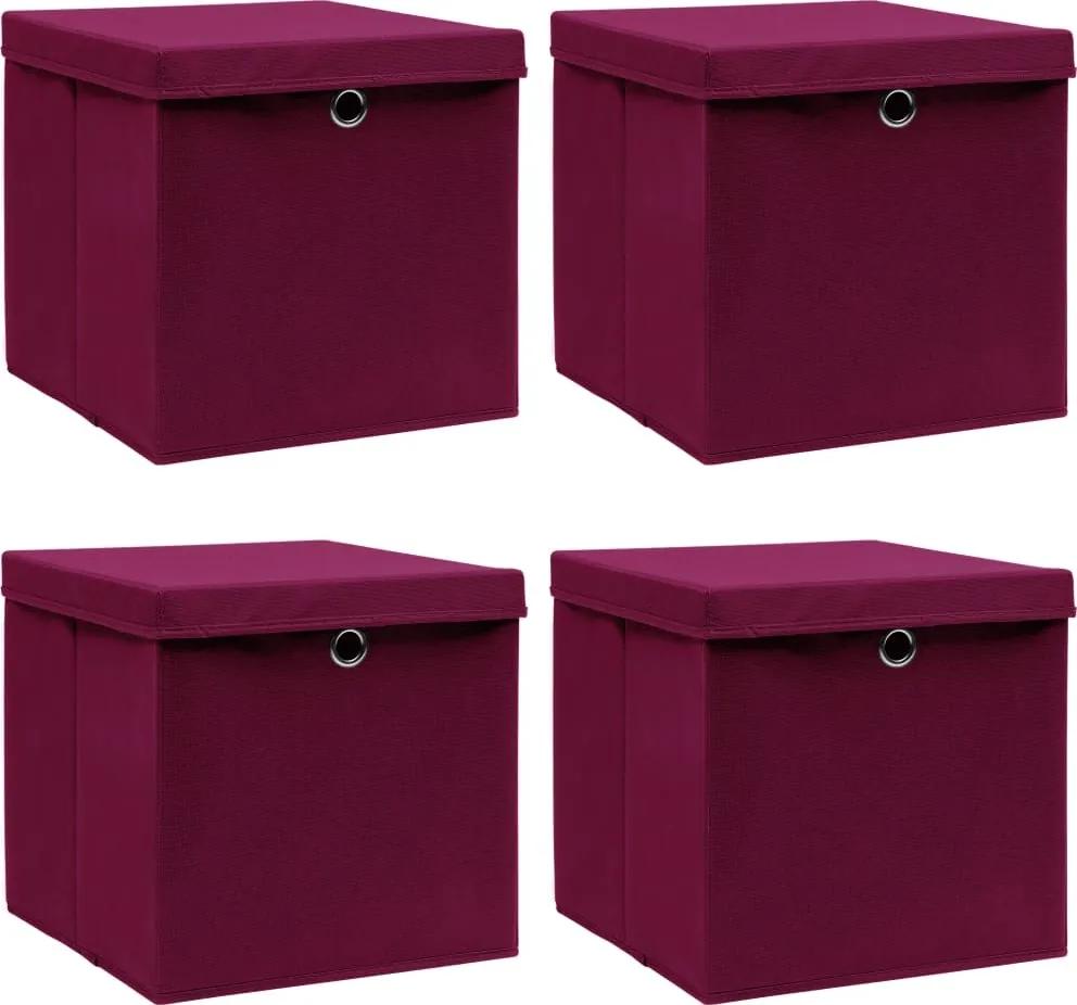 vidaXL Úložné boxy s víky 4 ks modré 32 x 32 x 32 cm textil [288346] Barva: tmavě červená bez vík