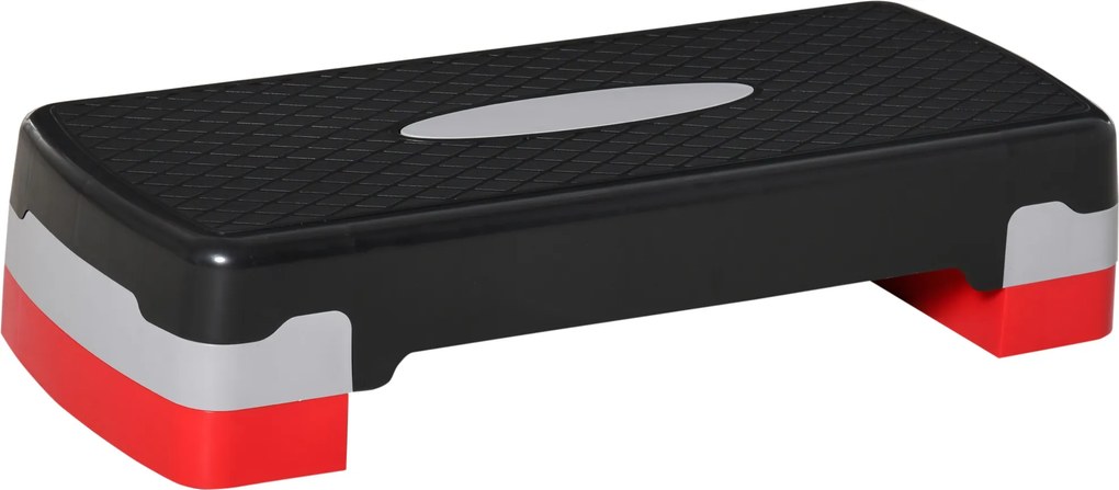 HOMCOM Stepping Board Aerobic Fitness s nastavitelnou výškou (10/20 cm), cvičební kolo Stepper, černá+šedá+červená, 68x28x15cm| Aosom