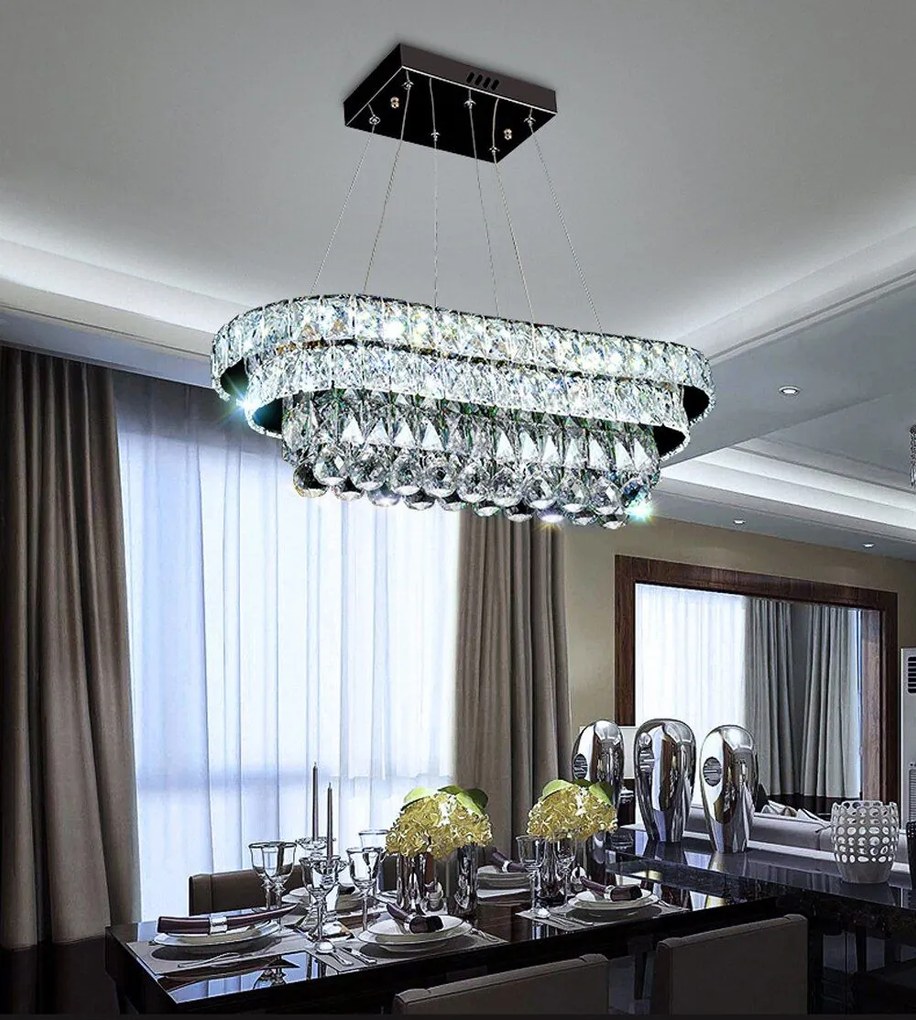 Toolight Toolight, Křišťálové závěsné stropní svítidlo LED 102W + dálkové ovládání APP417-CP, chromová, OSW-65015