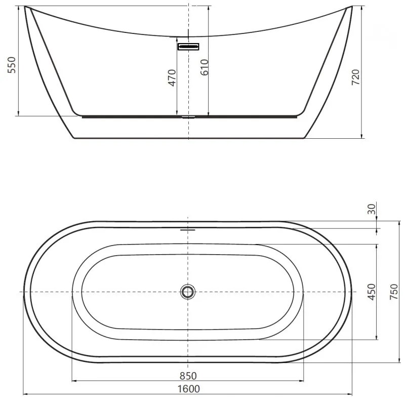 Mexen Lotos, volně stojící vana 160 x 75 cm, bílá, chromový přepad, 52051607700-01