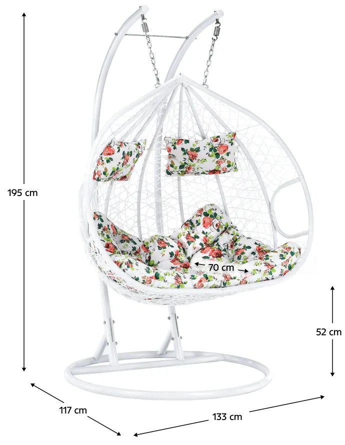 Kondela Závěsné dvojkřeslo, bílá/vzor květiny, DALVEA 2 NEW