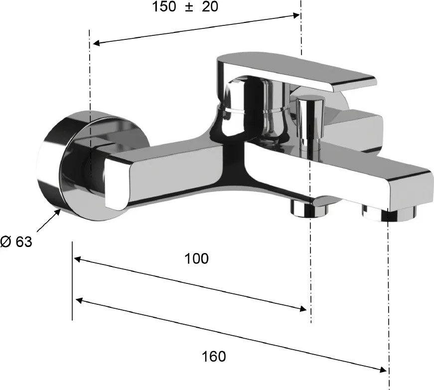 Sapho Sapho, KAI nástěnná vanová baterie, černá matná, KA10/15