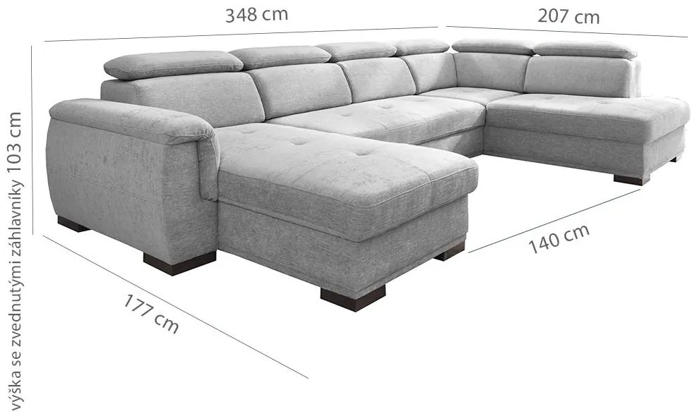 Sedací souprava UMBRIA I | 177x348x207 cm | rozkládací + úložný prostor | VÝBĚR LÁTEK