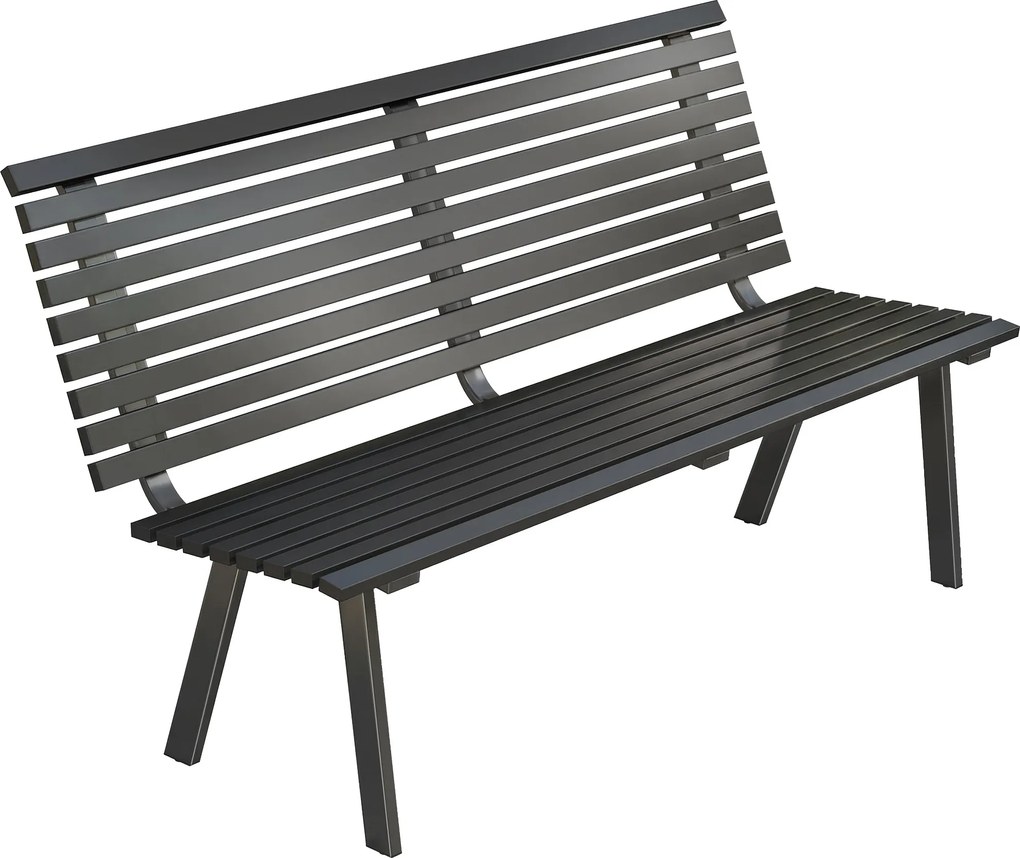 Outsunny 3místná kovová zahradní lavice, odolná proti povětrnosti, lamelové provedení, nosnost 240 kg — 154 × 68 × 88 cm, černá | Aosom