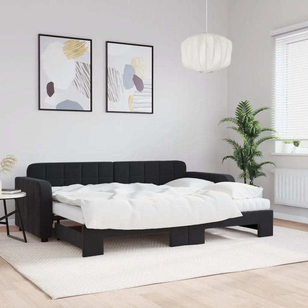 Válenda s přistýlkou a matracemi černá 80 x 200 cm samet 3196950