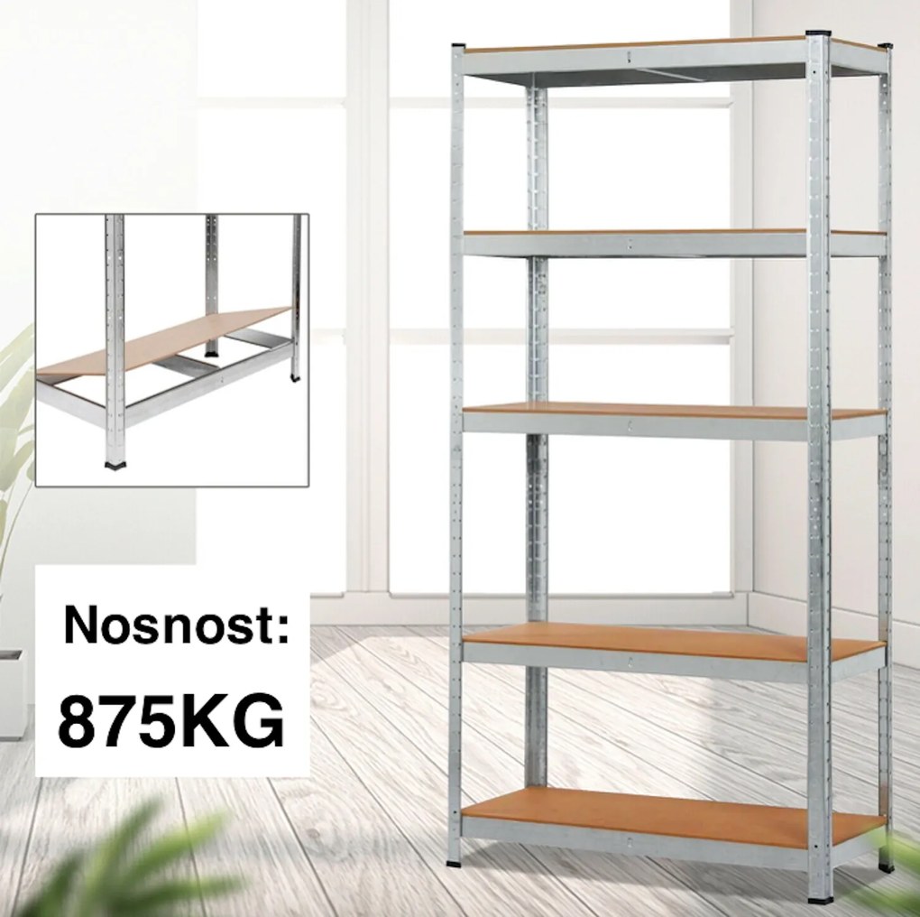 Fistar Regál 1800x750x400 mm kovový zinkovaný 5-policový, nosnost 875 kg